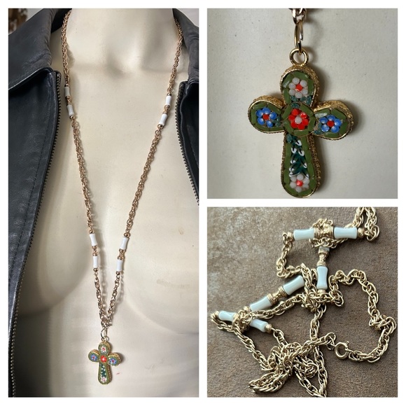 Vintage | Jewelry | Vintage Micromosaic Cross Pendant Necklace | Poshmark